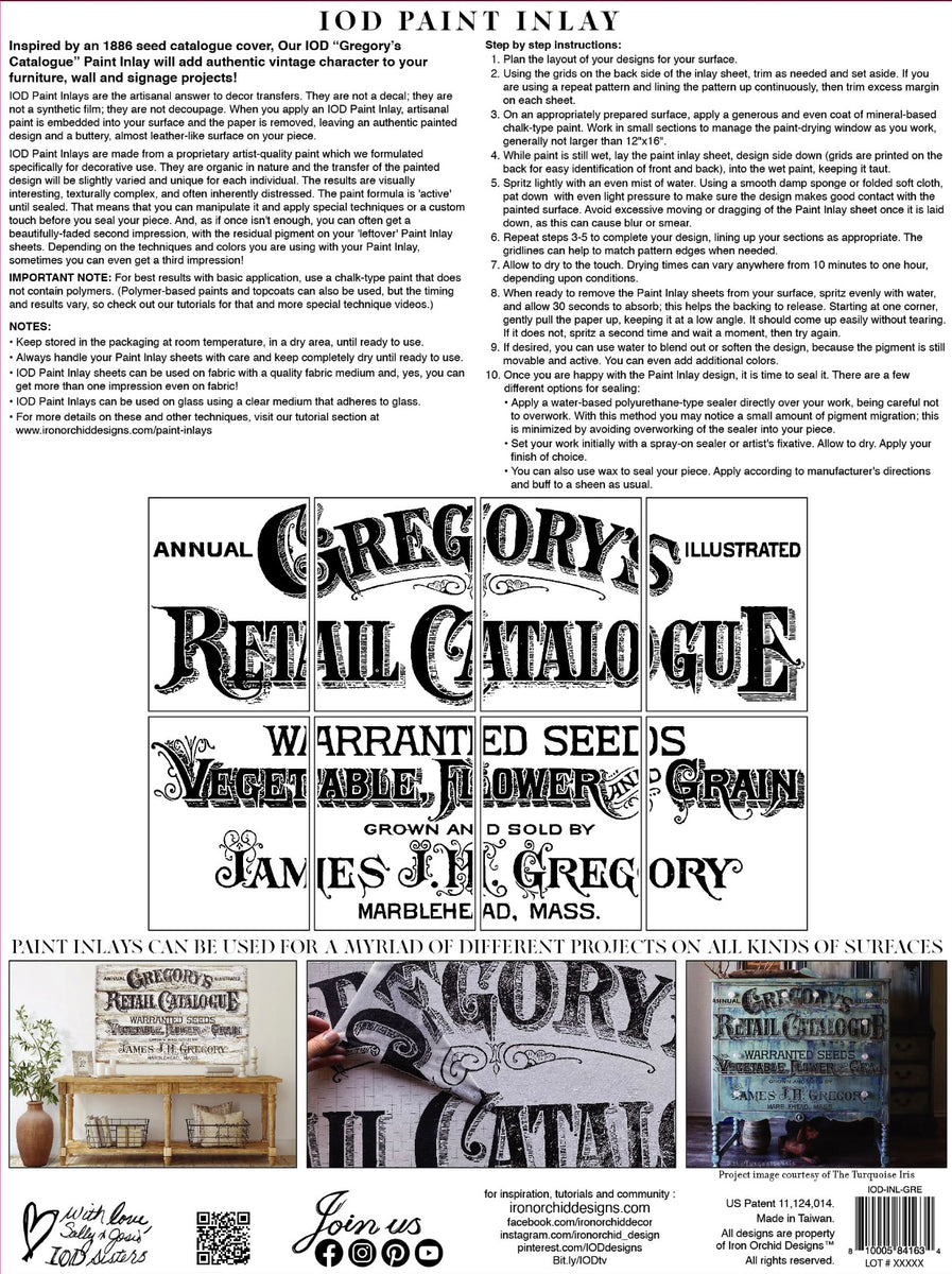 Gregory’s Catalogue IOD Paint inlay – Cottle and Gunn